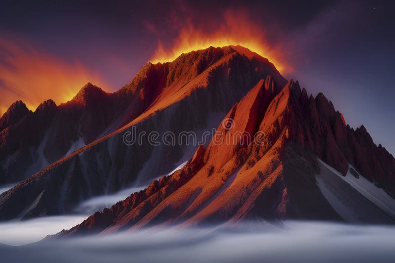 A Fiery Orange Mountain Range. Stock Illustration - Illustration of ...