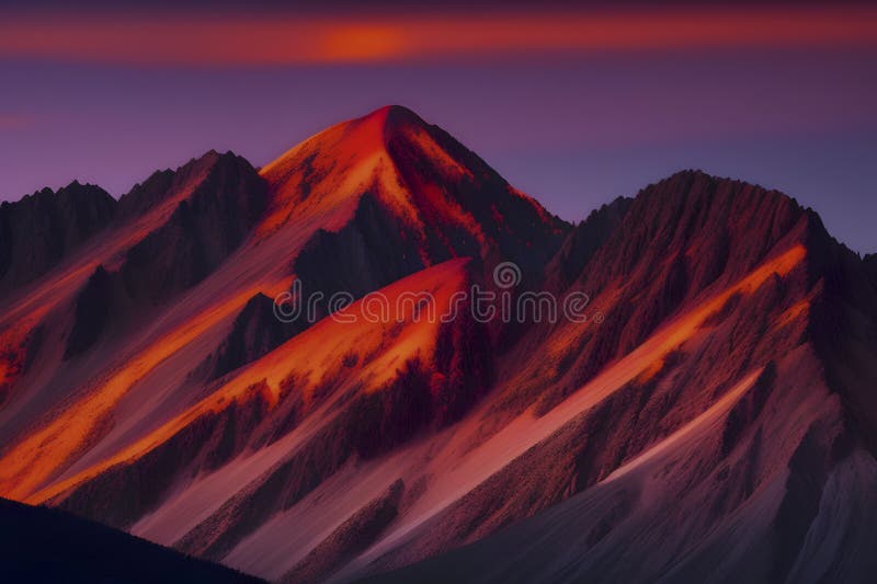 A Fiery Orange Mountain Range. Stock Illustration - Illustration of ...