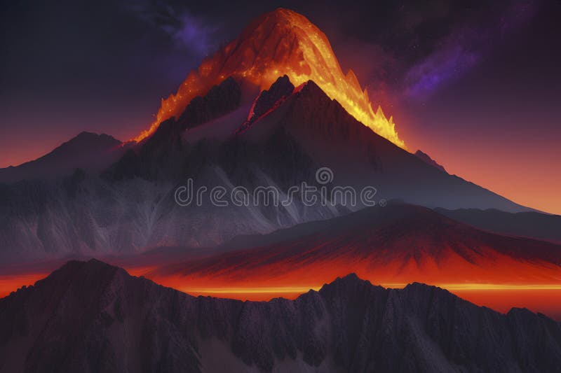 A Fiery Orange Mountain Range. Stock Illustration - Illustration of ...