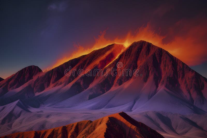 A Fiery Orange Mountain Range. Stock Illustration - Illustration of ...