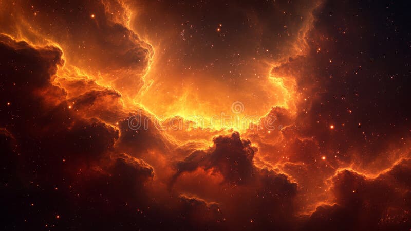 Fiery Orange Nebula in Dark Space Stock Illustration - Illustration of ...
