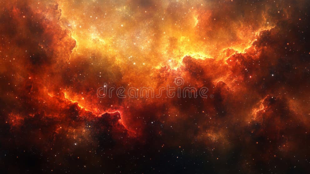 Fiery Orange and Red Cosmic Nebula Space Background Stock Illustration ...