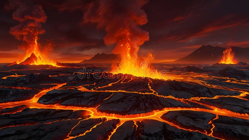 Fiery Orange and Red Liquid Exploding Against a Backdrop of Molten Lava ...