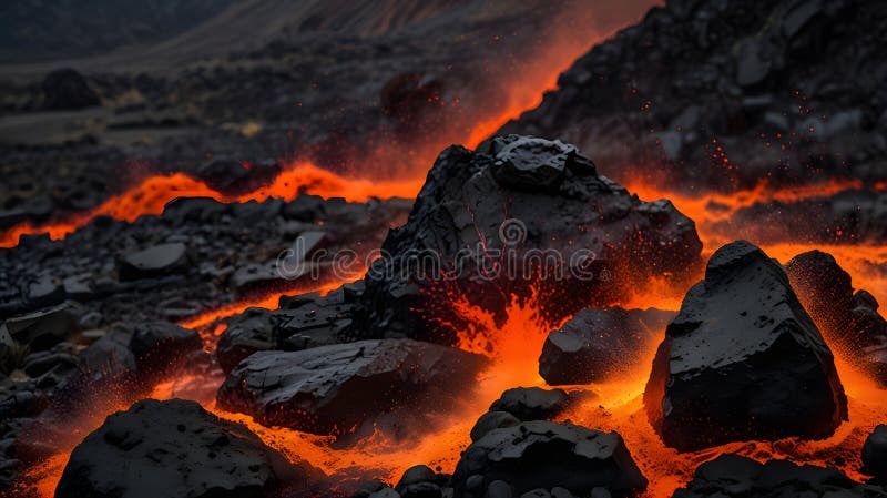 Fiery Orange and Red Liquid Exploding Against a Backdrop of Molten Lava ...