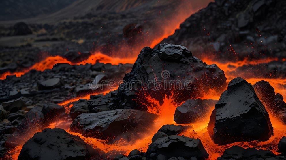 Fiery Orange and Red Liquid Exploding Against a Backdrop of Molten Lava ...