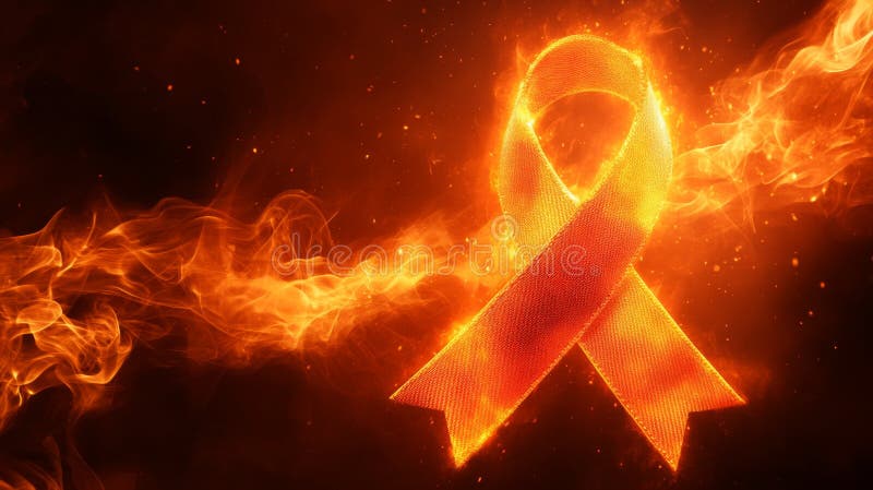 Fiery Orange and Red Ribbon in Flames Against Dark Background Stock ...