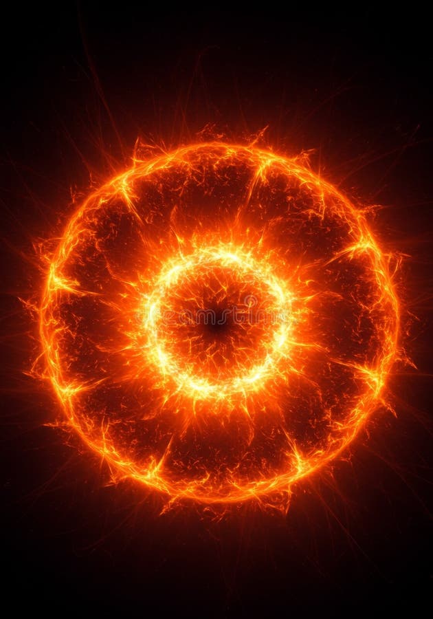 Fiery Orange Sphere Glowing in the Dark Stock Illustration ...