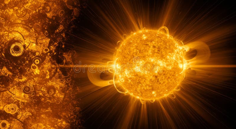 Fiery Orange Sun with Intense Light Rays and Plasma Stock Illustration ...