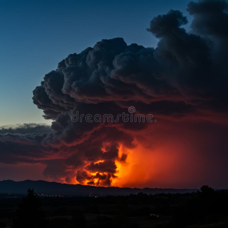 Fiery Orange Sunset with Dramatic Storm Clouds Stock Illustration ...