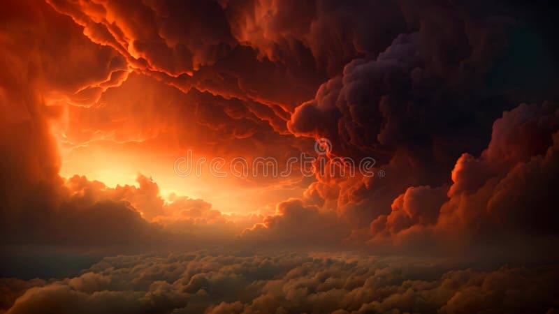 Fiery Orange Sunset Sky with Clouds. Dramatic Cloudscape, a Fire ...