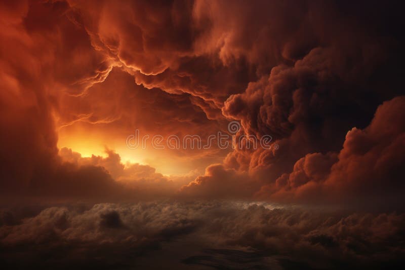 Fiery Orange Sunset Sky with Clouds. Dramatic Cloudscape, a Fire ...