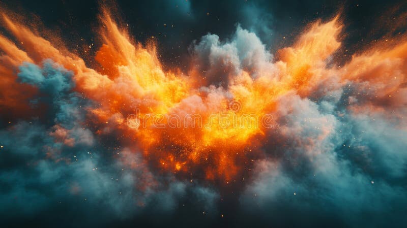 Fiery Orange and Teal Explosion Cloud Visual Art Stock Illustration ...