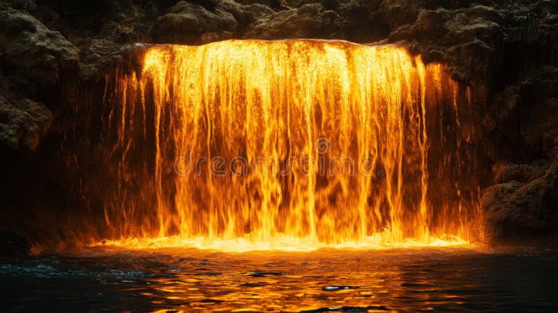 Fiery Orange Waterfall Cascading into Dark Pool Stock Illustration ...