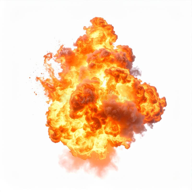 Fiery Orange and Yellow Explosion Isolated on White Background Stock ...