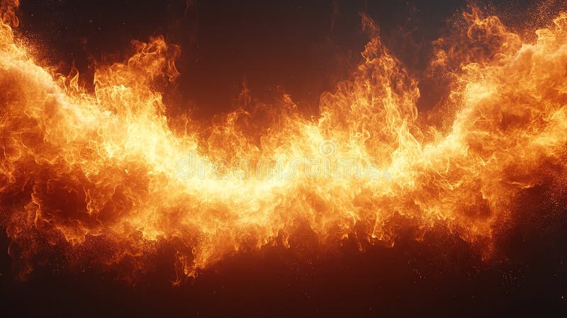 Fiery Orange and Yellow Flames Curve Against a Dark Background ...