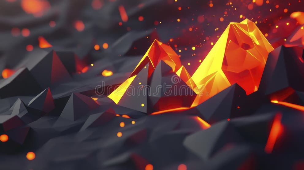 Fiery Orange and Yellow Pyramids in Dark Triangular Landscape Stock ...