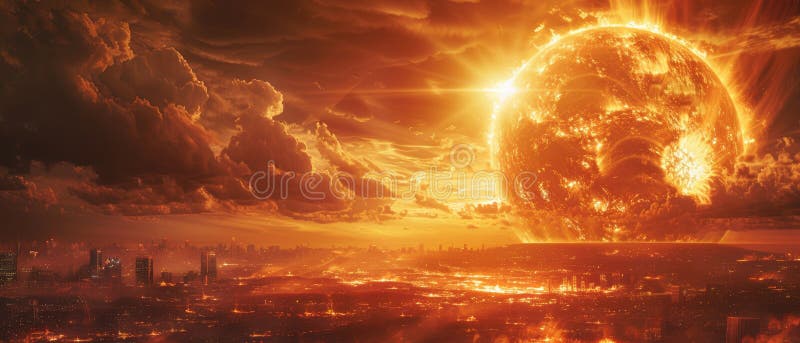 A Fiery Orb Descends Towards a Scorched Earth, Casting an Apocalyptic ...