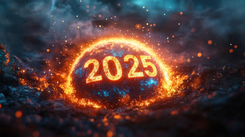 Fiery Orb Embraces the Number Two Thousand Twenty Five Stock Photo ...