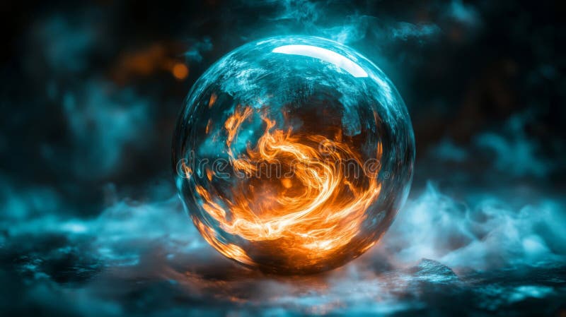 Fiery Orb of Ice and Fire: a Mystical Sphere of Energy Stock ...
