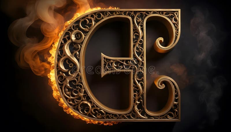 Fiery Ornate Letter E: a Burning Golden Initial Stock Illustration ...