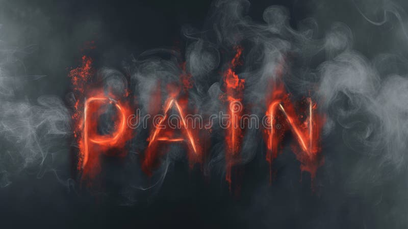 Fiery "Pain" Text Engulfed in Red Flames and Smoke Effects Stock ...