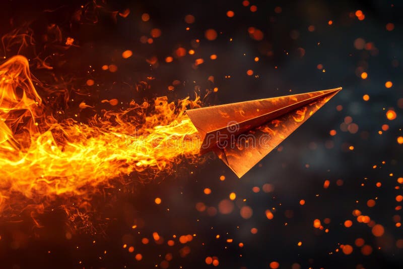 Fiery Paper Airplane in Flight with Glowing Sparks Dynamic Design for ...