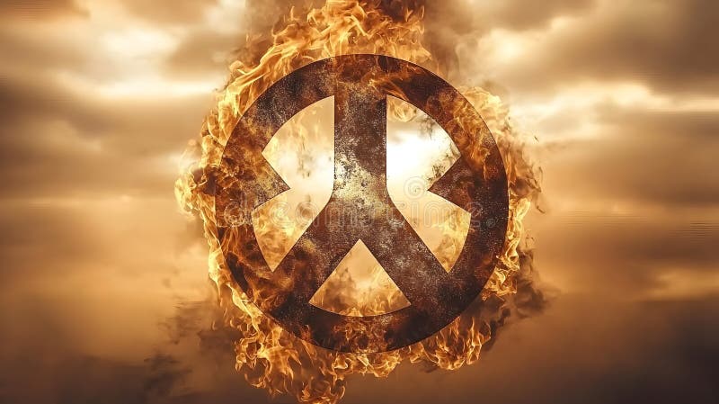 Fiery Peace Symbol Against Stormy Backdrop Stock Illustration ...