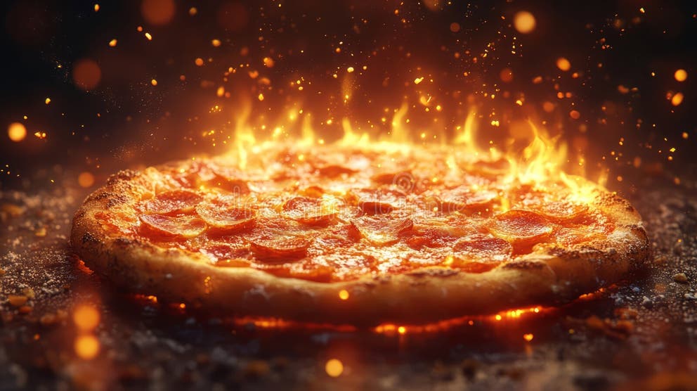 Fiery Pepperoni Pizza stock illustration. Illustration of foodie ...