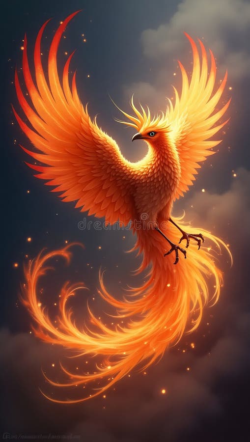 Fiery Phoenix Bird in Flight Stock Illustration - Illustration of ...