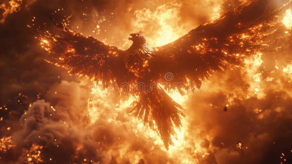 Fiery Phoenix Bird Soaring through Dark Smoke Stock Illustration ...