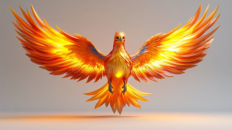 Fiery Phoenix Bird with Spread Wings Mythical Creature 3D Render Stock ...