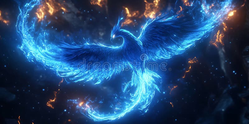 Fiery Phoenix Blue Firebird Digital Art Stock Illustration ...