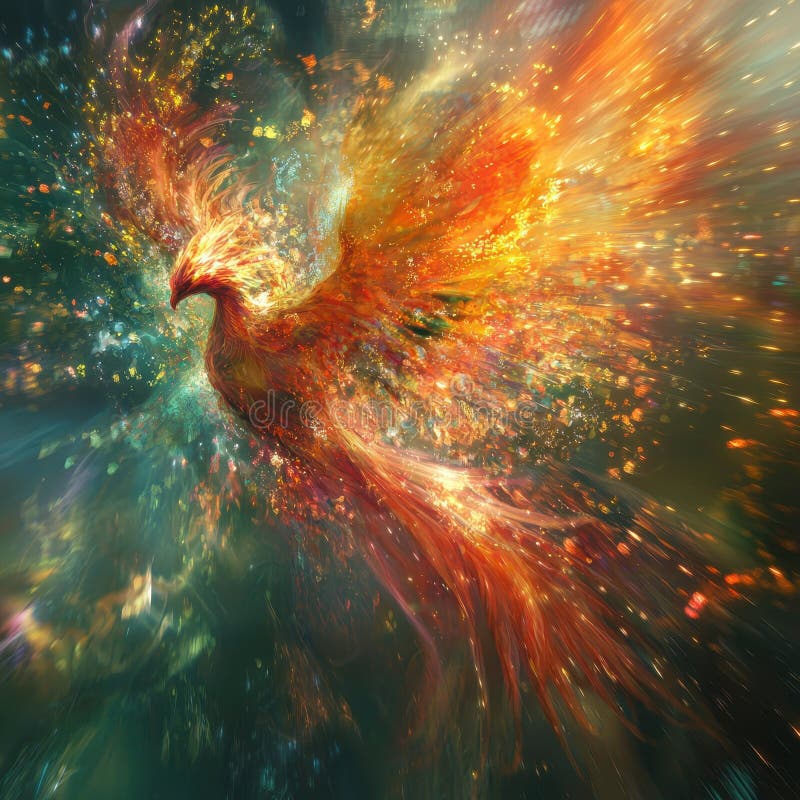 Fiery Phoenix Emerging from Glowing Embers in Space Stock Photo - Image ...