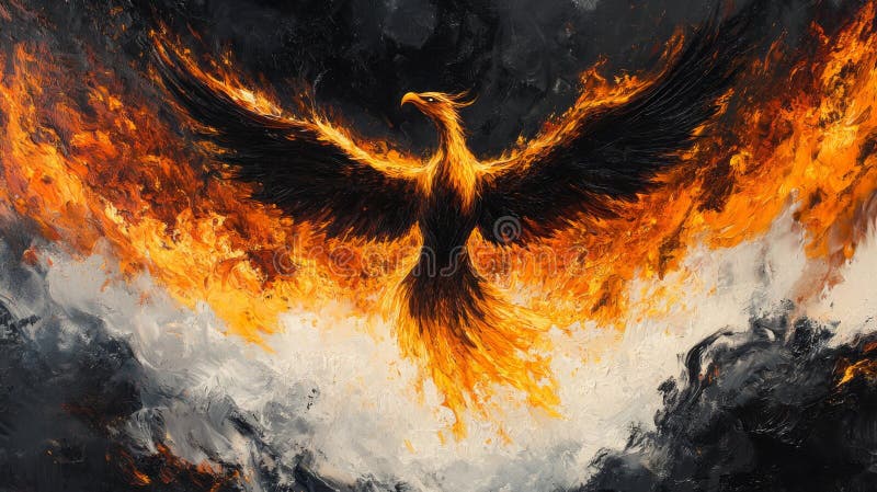 Fiery Phoenix in Flight Against a Dark Sky Stock Illustration ...