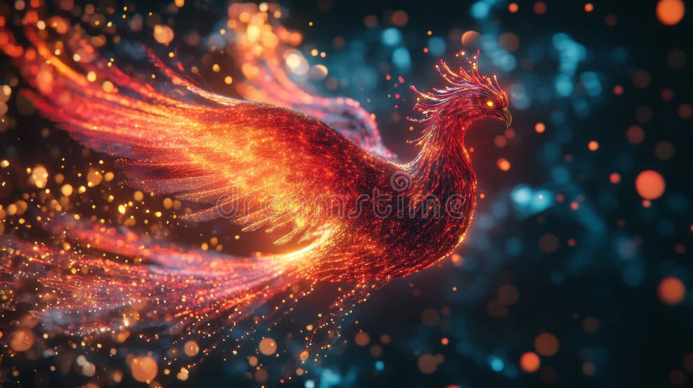 Fiery Phoenix in Flight: a Sparkling Abstract Stock Illustration ...