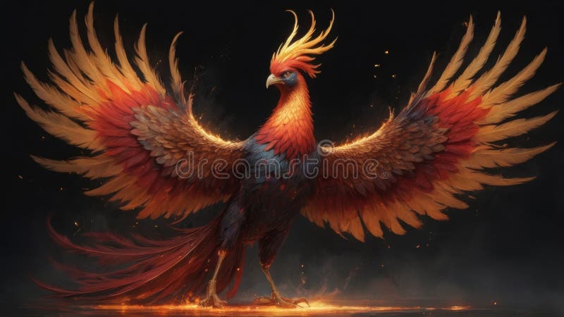 A Fiery Phoenix with Its Wings Spread Wide Stock Illustration ...