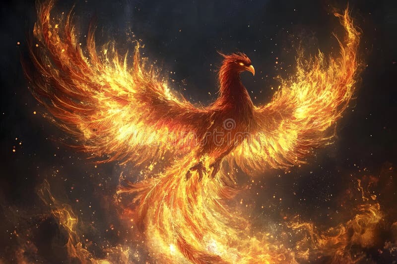 Fiery Phoenix: Mythical Bird of Flame and Rebirth Stock Illustration ...