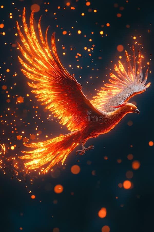 A Phoenix Flying through the Air with Its Wings Spread Wide Stock ...