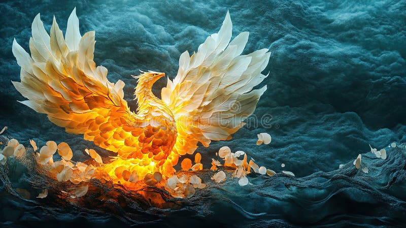 Fiery Phoenix Rising from Ashes, Digital Art Stock Illustration ...