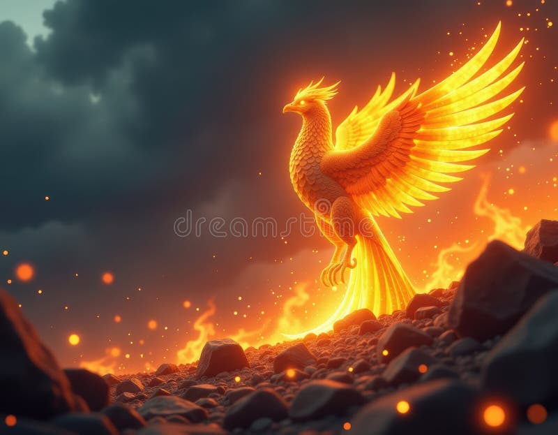 Fiery Phoenix Rising from Ashes Stock Illustration - Illustration of ...