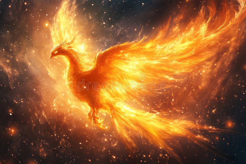 Fiery Phoenix Rising from Ashes in Outer Space Stock Image - Image of ...
