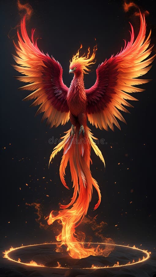 Fiery Phoenix Rising in Darkness, Glowing Mythical Bird in Dramatic ...