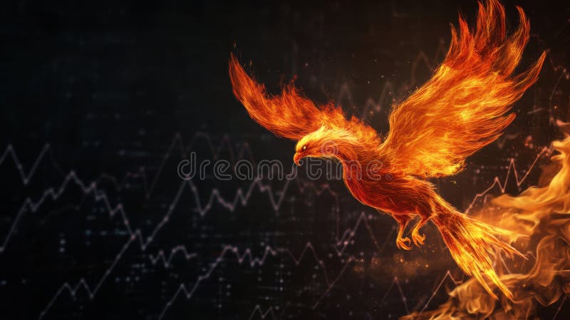 Fiery Phoenix Rising with Financial Growth Symbolism Stock Illustration ...