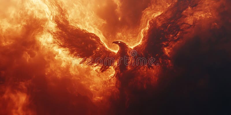 Fiery Phoenix Rising from Flames Stock Illustration - Illustration of ...