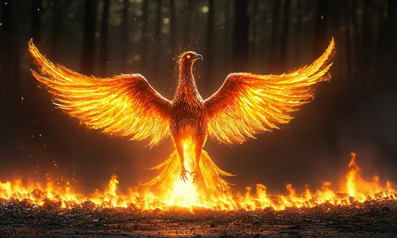 Fiery Phoenix Rising from Flames in Dark Forest Stock Footage - Video ...