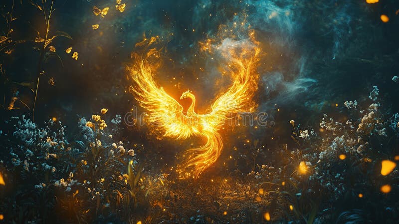 Fiery Phoenix Rising Mystical Forest Stock Photos - Free & Royalty-Free ...