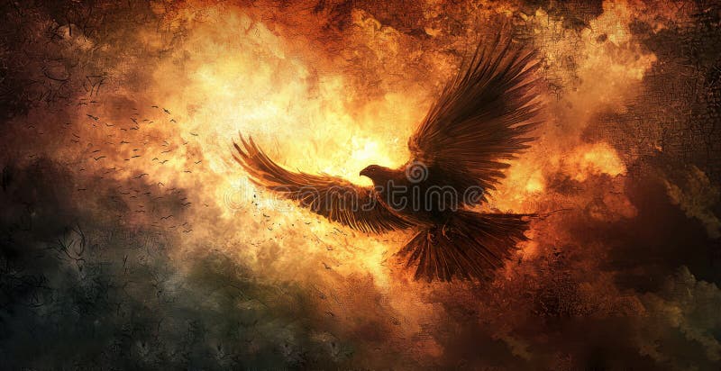 Fiery Phoenix Rising in Sky. Stock Illustration - Illustration of ...