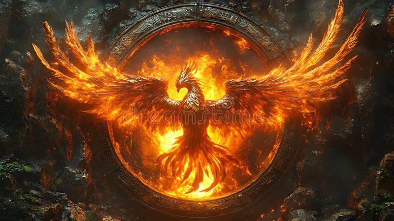 Fiery Phoenix Rising Stone Circle Fantasy Game Art Stock Illustration ...