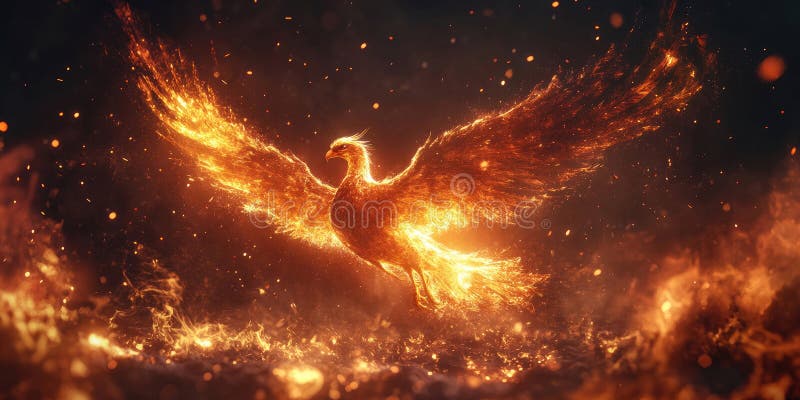 Fiery Phoenix Rising a Stunning Image of Rebirth and Power Stock ...