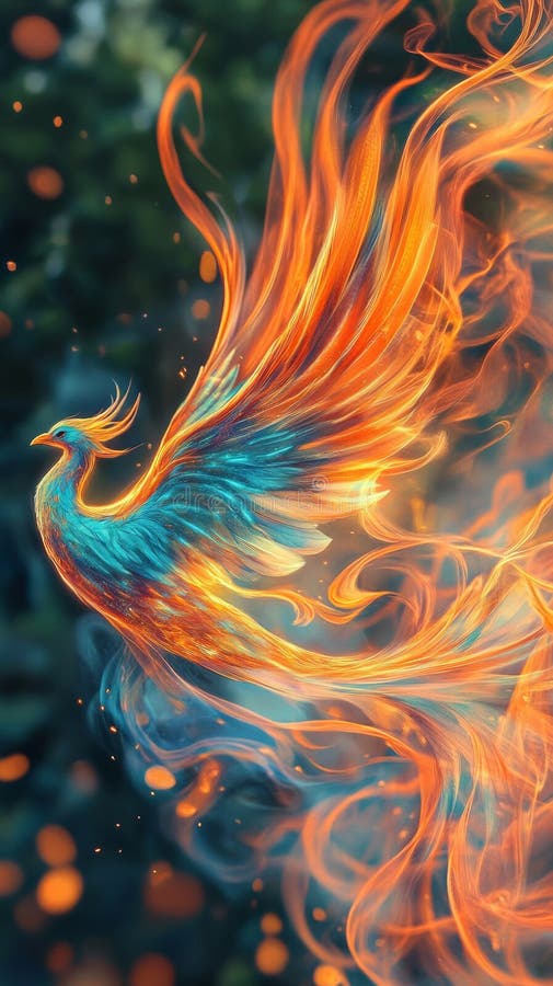 Fiery Phoenix Rising with Vibrant Colors and Dynamic Motion Stock Photo ...